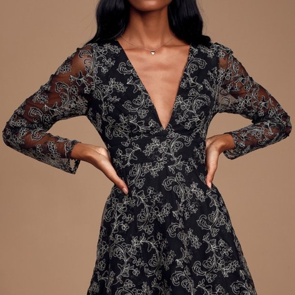 Lulus | Dresses | Lulus Black Floral Embroidered Dress | Poshmark